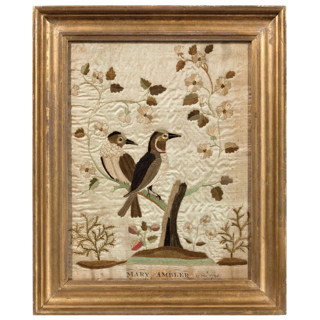 Rare Pennsylvania Quaker Silk Embroidery Dated 1798 at 1stDibs