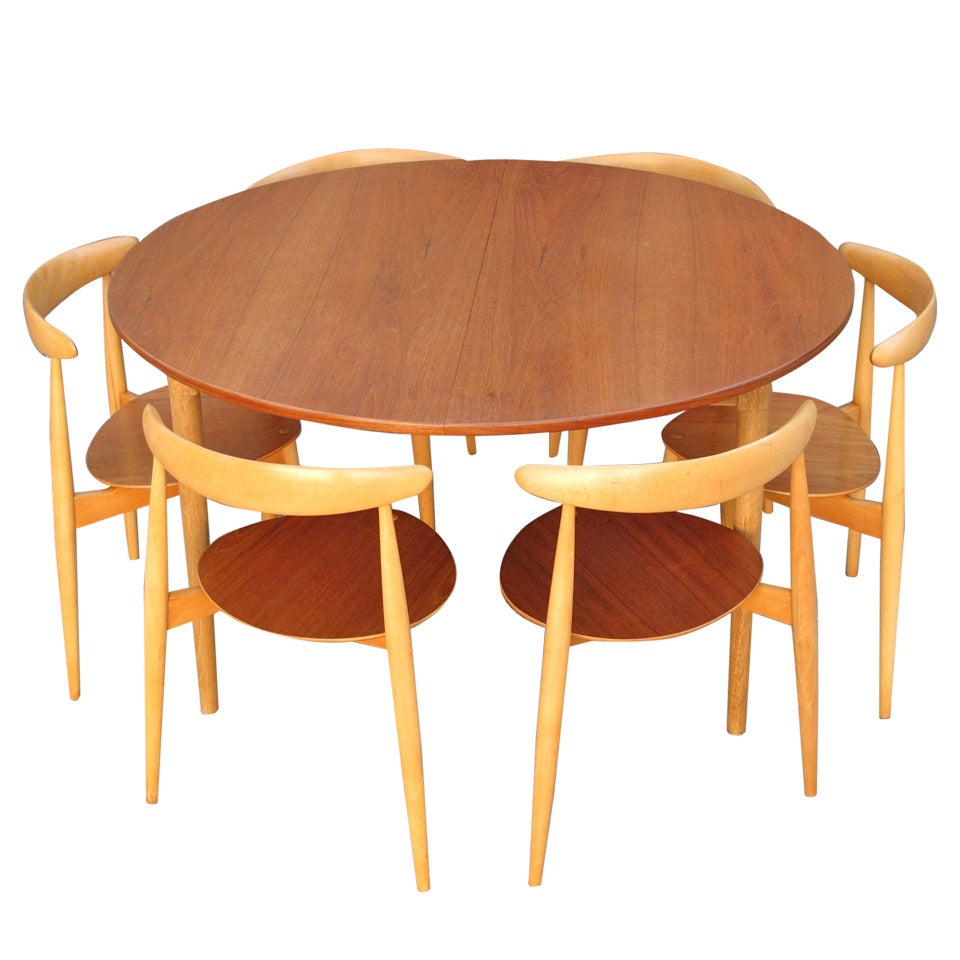 Sculptural Hans Wegner Heart Dining Set in Teak and Beech at 1stDibs