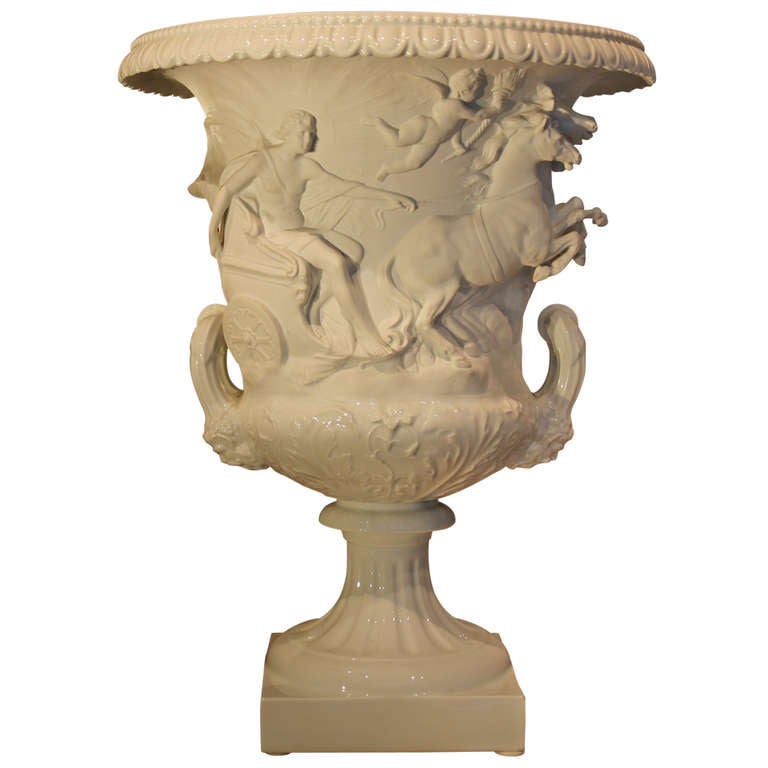 Italian porcelain Medici vase feat. Apollo driving the chariot of the ...