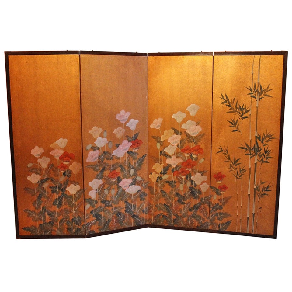Japanese Antique Hand Painted Screen at 1stDibs