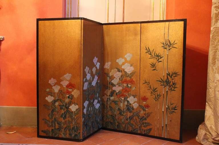 Japanese Antique Hand Painted Screen at 1stDibs