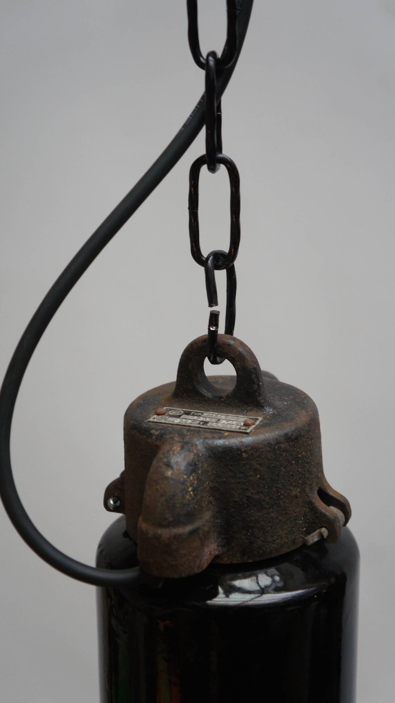 Two Vintage Enamel European Industrial Factory Lights For Sale at 1stDibs