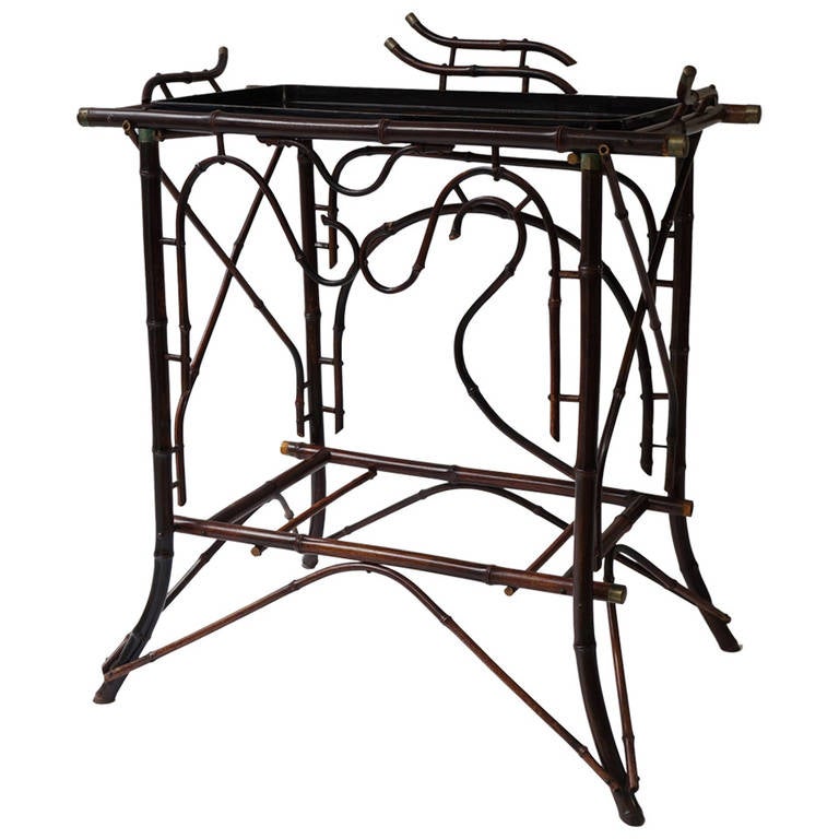 Large Turkish Copper Tray Table on Bamboo Folding Base at 1stdibs