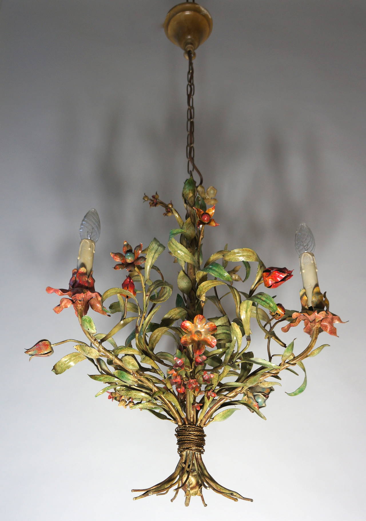 French Tole Chandelier with Flowers at 1stDibs | tole flower chandelier ...