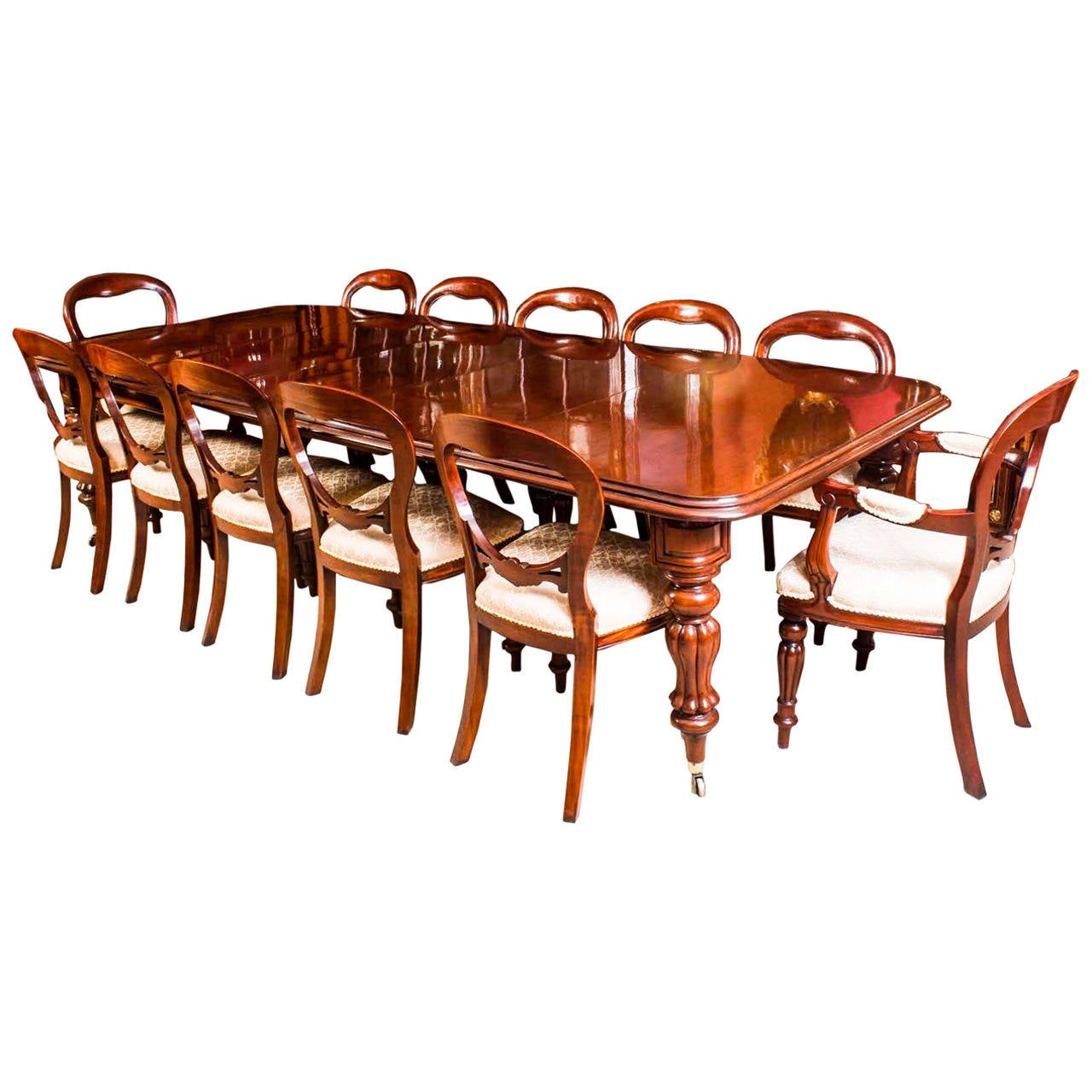 Antique Victorian Dining Table with Twelve Chairs, circa 1850 at 1stDibs