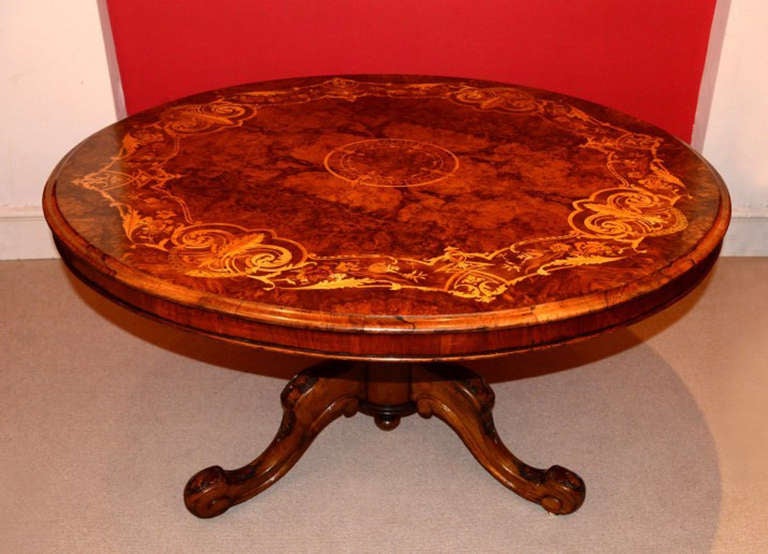 Antique Victorian Burr Walnut Marquetry Loo Table c.1860 at 1stDibs