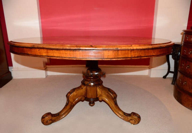 Antique Victorian Burr Walnut Marquetry Loo Table c.1860 at 1stDibs