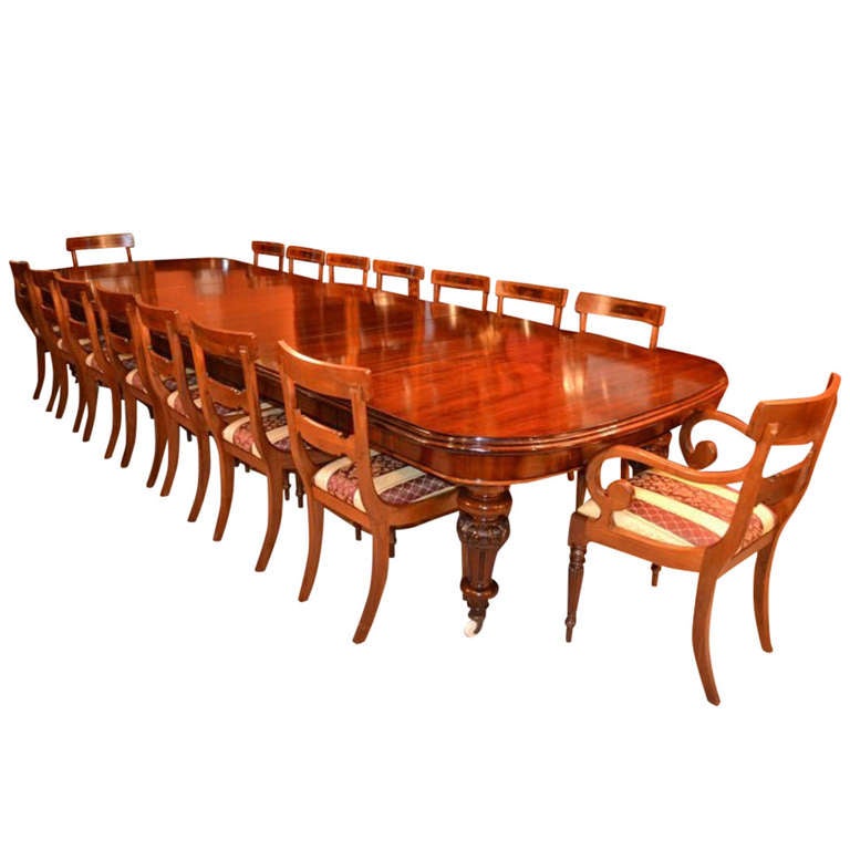 Antique 15ft Dining Table circa 1860 and 16 Inlaid Chairs at 1stDibs
