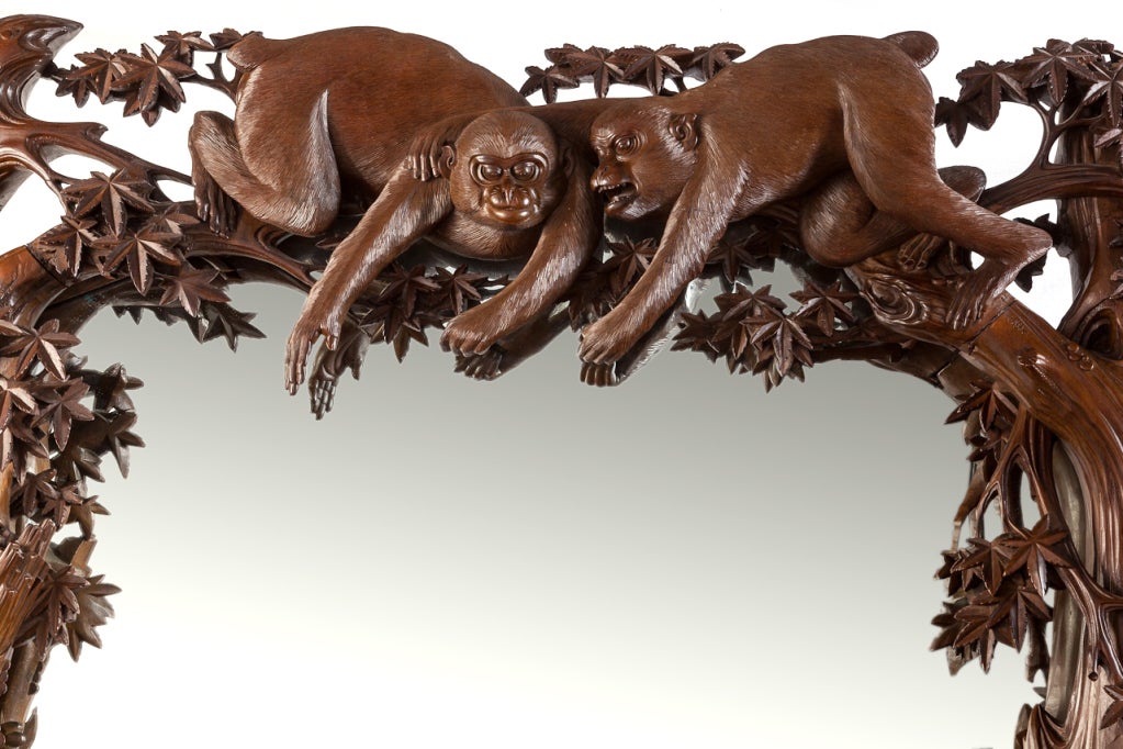 Japanese Teak Monkey Mirror For Sale at 1stDibs