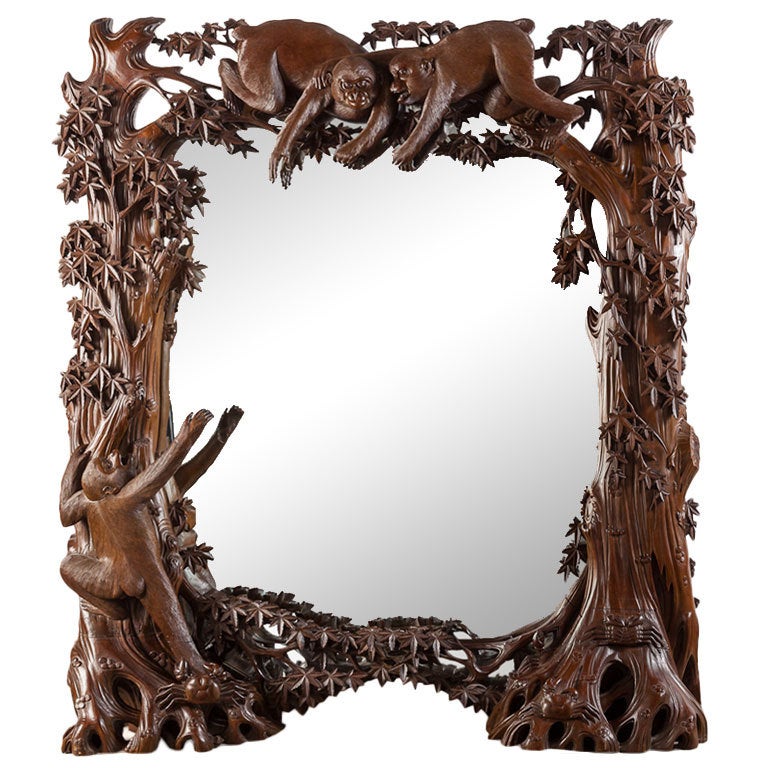 Japanese Teak Monkey Mirror For Sale at 1stDibs