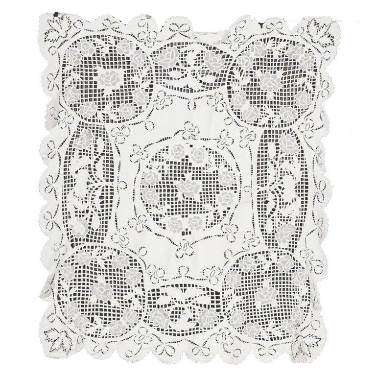Linen Cutwork Tablecloth For Sale at 1stDibs