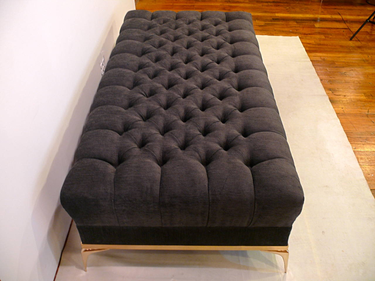 Framed Brass Deep Tufted Stiletto Ottoman For Sale at 1stdibs