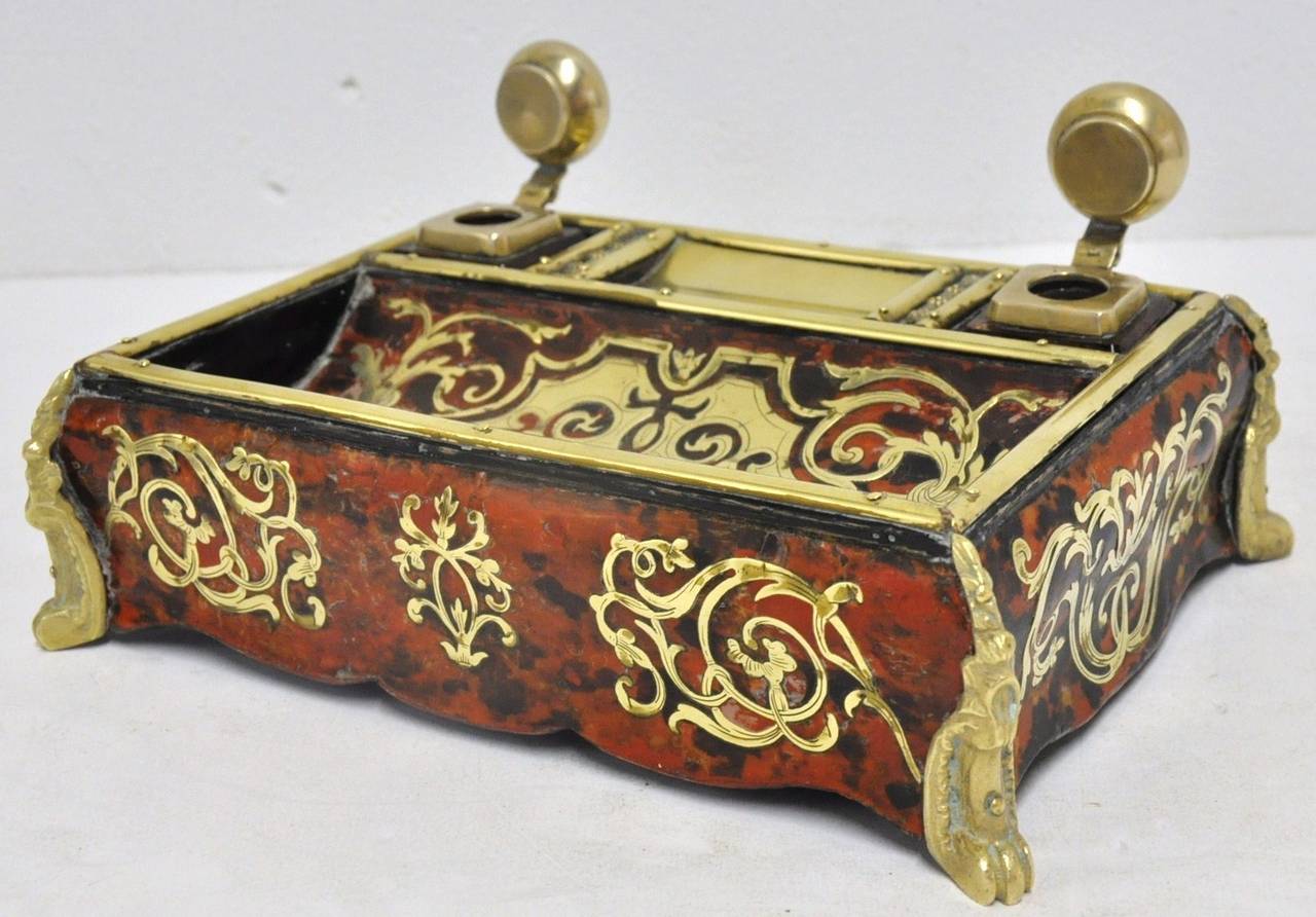 Antique 19th Century Boulle Tortoise Shell Inkwell with Brass Inlays at ...