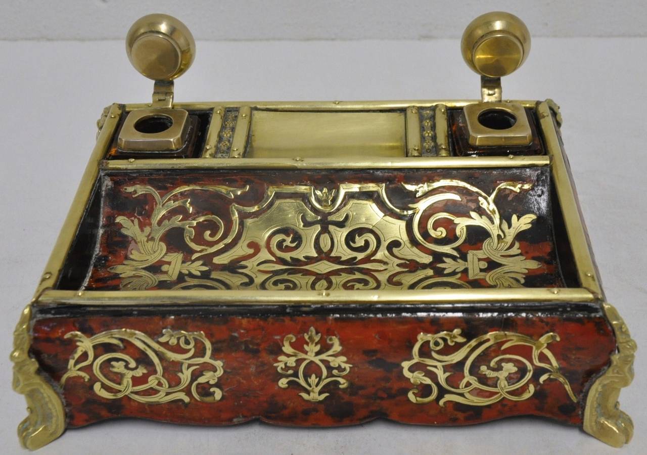 Antique 19th Century Boulle Tortoise Shell Inkwell with Brass Inlays at ...