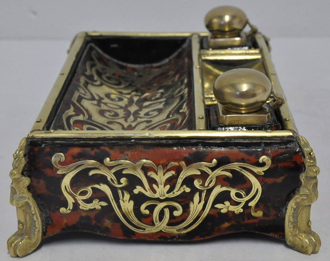 Antique 19th Century Boulle Tortoise Shell Inkwell with Brass Inlays at ...