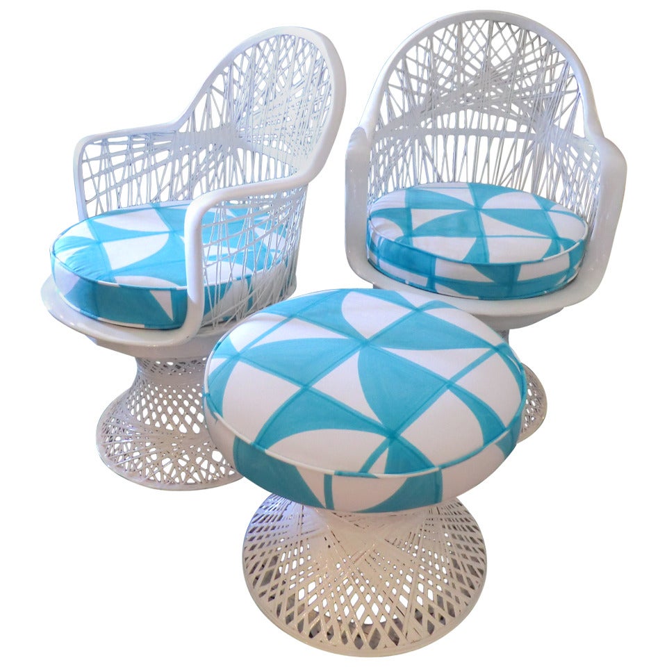 American 70's Pair of Outdoor Chairs and ottoman at 1stDibs