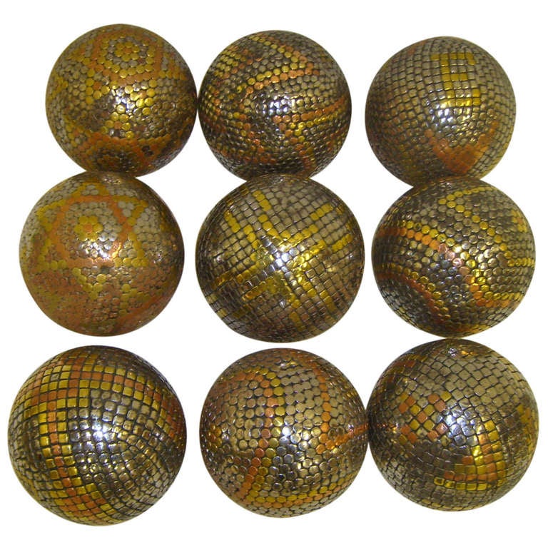Set of Nine Boules Petanque Iron, Brass, and Copper Balls at 1stDibs