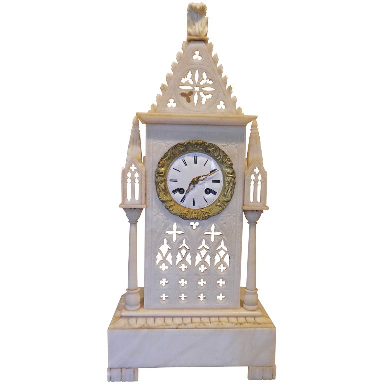 Louis Philippe Alabaster Gothic Revival Clock at 1stDibs