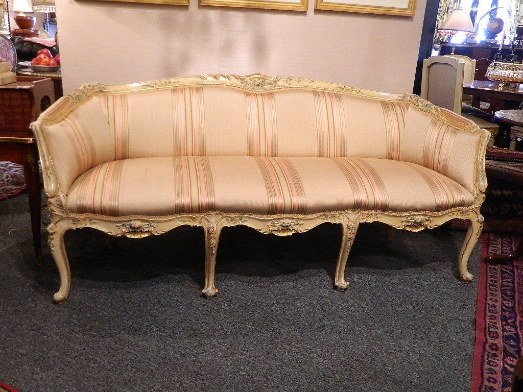 Poly-Chrome Louis XV Style Sofa with Carvings, Mid-18th Century at 1stDibs