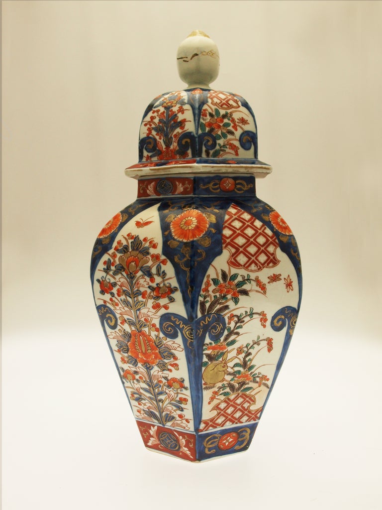 Pair of Imari Hexagonal Baluster Vases . Meiji Period (Mid 19th century ...