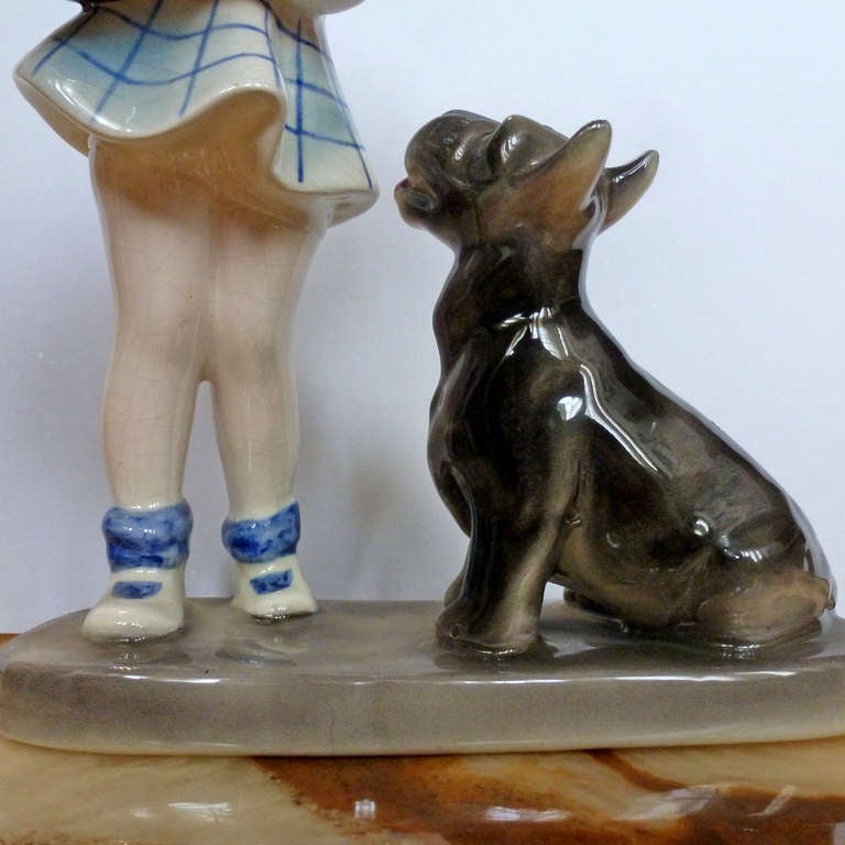 Goldscheider Girl with a Dog For Sale at 1stDibs
