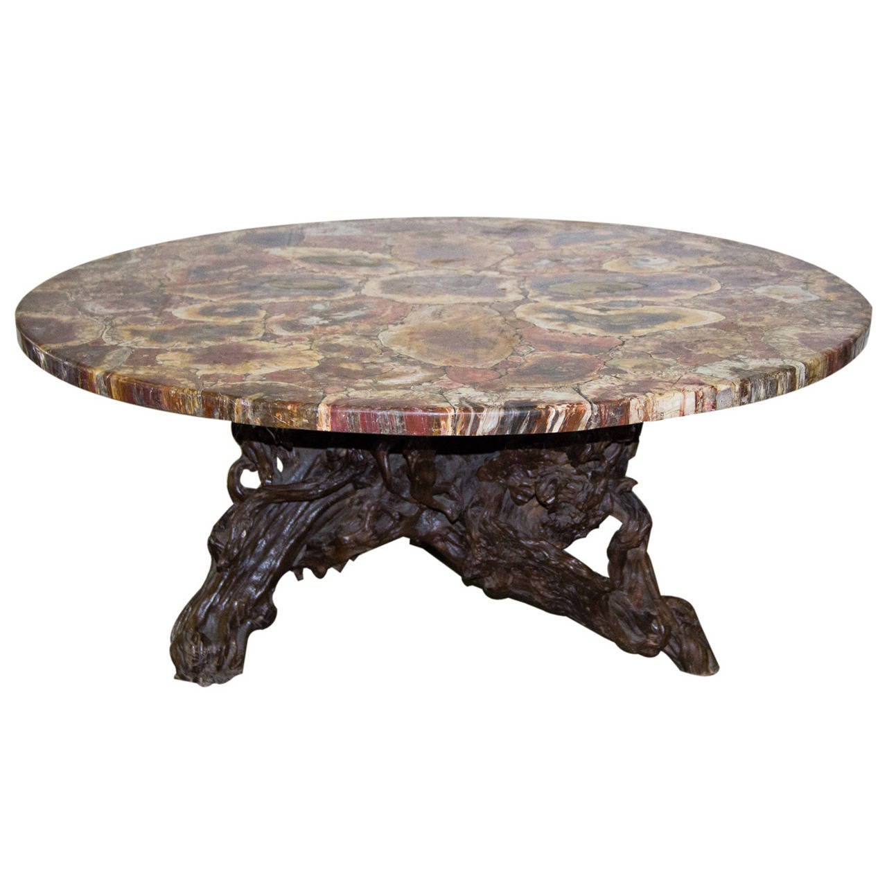 Root Base and Marble-Top Coffee Table For Sale at 1stDibs