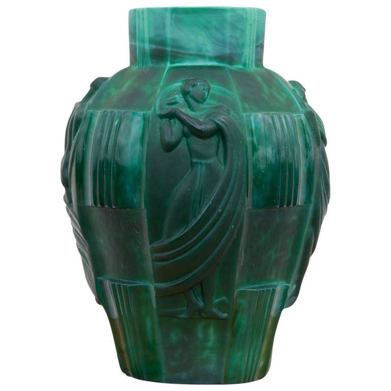 Art Deco Malachite Glass Paste Vase at 1stDibs
