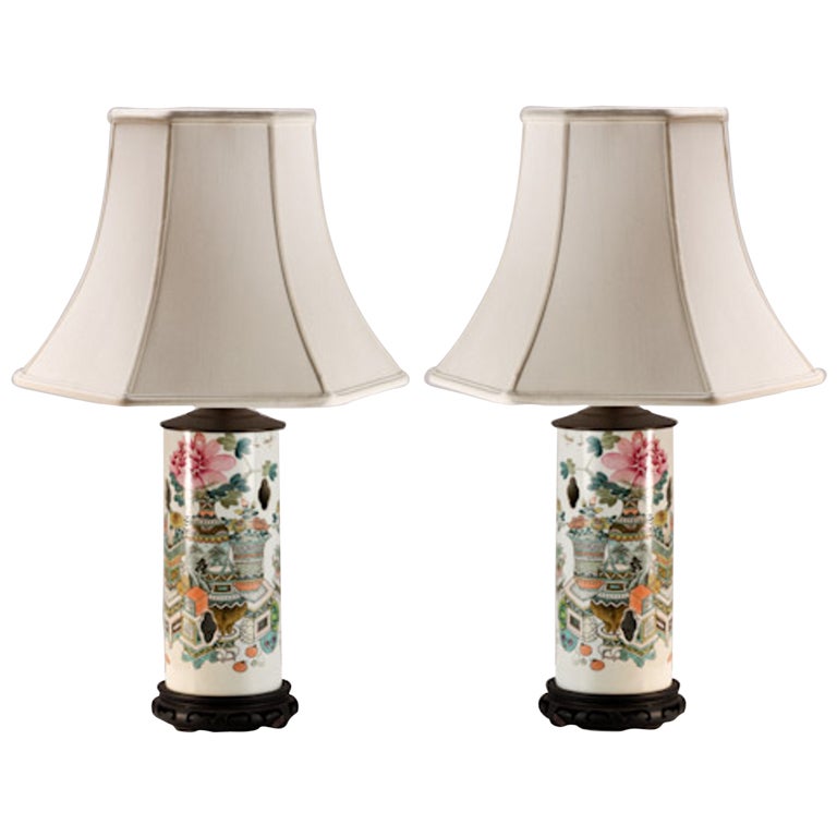 19th c. Pair of Chinese Wig Stand Lamps For Sale at 1stDibs