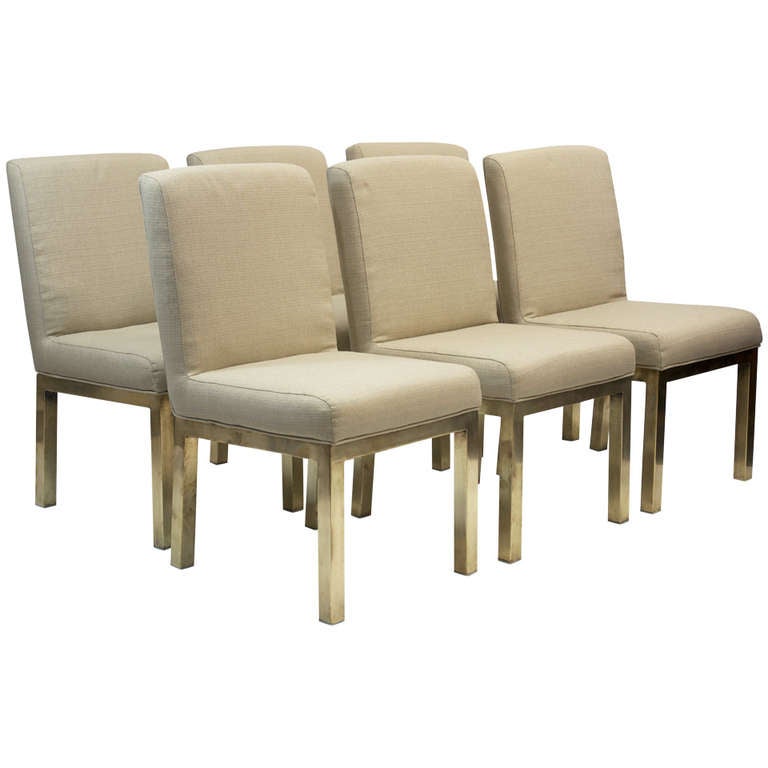 Set of Six Mastercraft Dining Chairs with Brass Bases at 1stDibs
