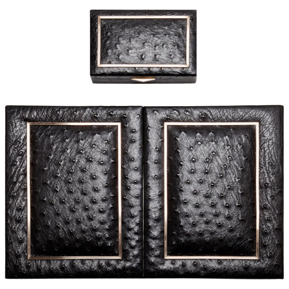 Ostrich Leather Desk Set by Asprey London, English, circa 1960 at 1stDibs