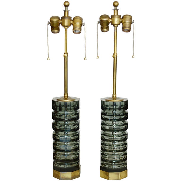 Pair of Moser Cut Glass Lamps at 1stDibs