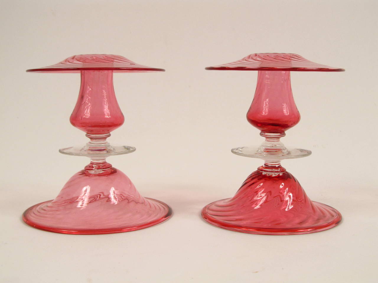 Pair of Steuben Cranberry Glass Candlesticks For Sale at 1stDibs ...