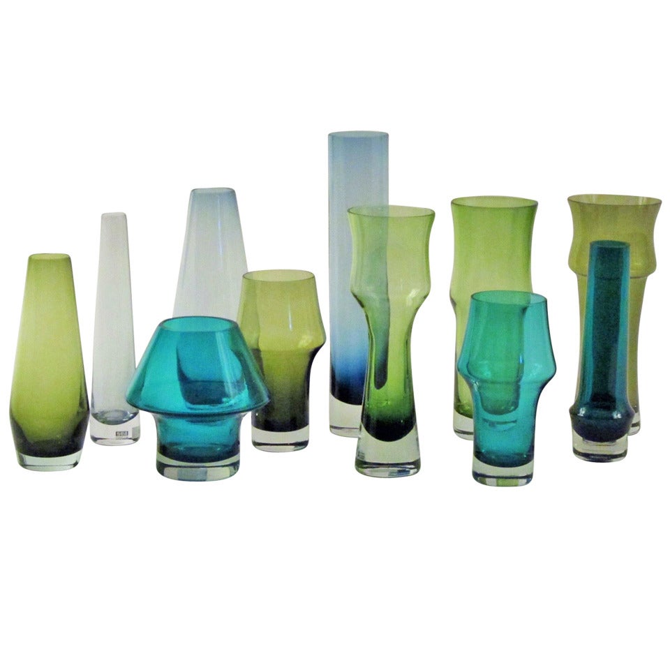 Collection of 11 Scandinavian Glass Vases at 1stDibs