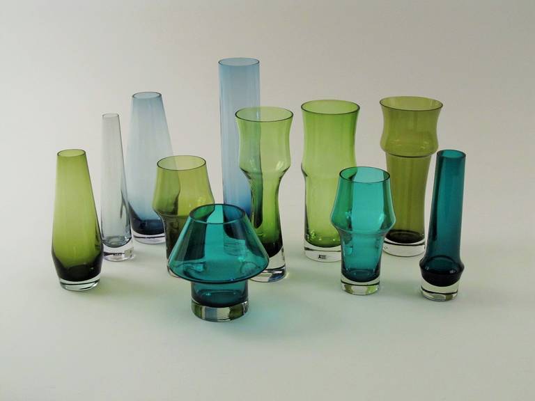 Collection of 11 Scandinavian Glass Vases at 1stDibs