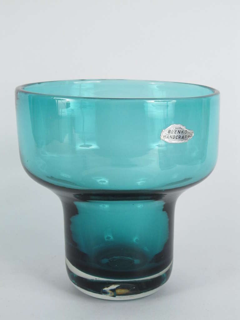 Signed Blenko Vase with Silver Foil Label at 1stdibs