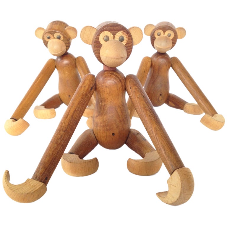 Group of 3 Zoo Line Danish Modern Kay Bojesen Style Teak Monkeys at 1stDibs