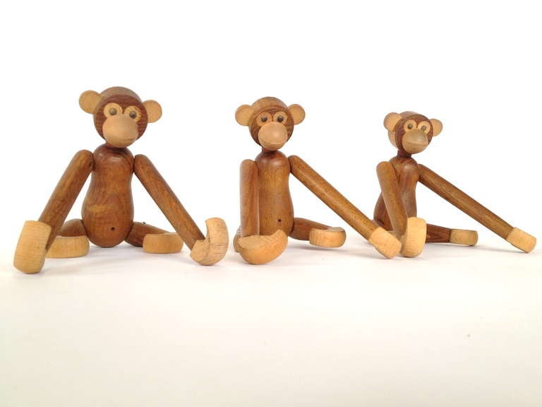 Group of 3 Zoo Line Danish Modern Kay Bojesen Style Teak Monkeys at 1stDibs