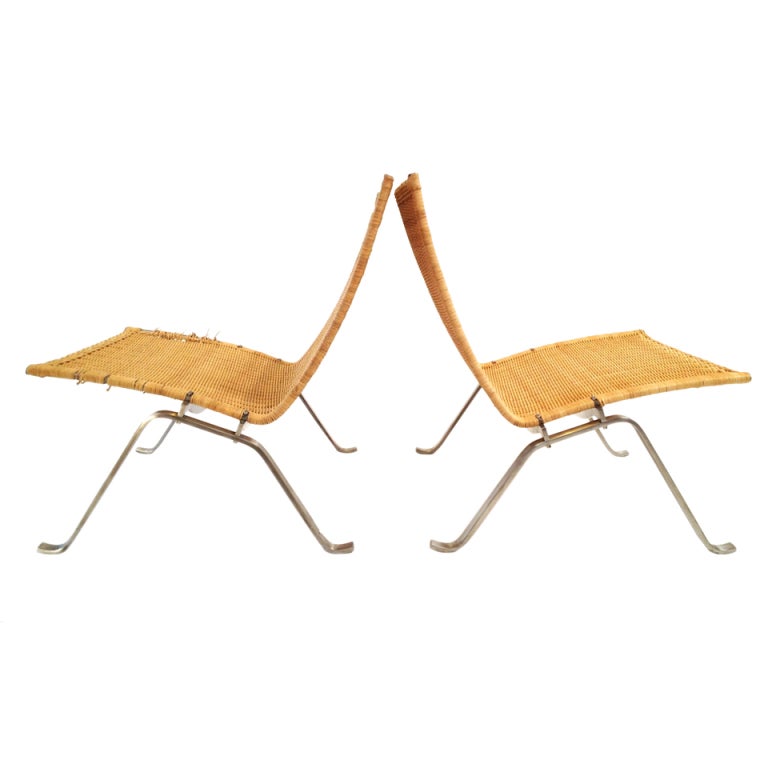 Pair of Poul Kjaerholm PK22 Wicker Lounge Chairs at 1stDibs