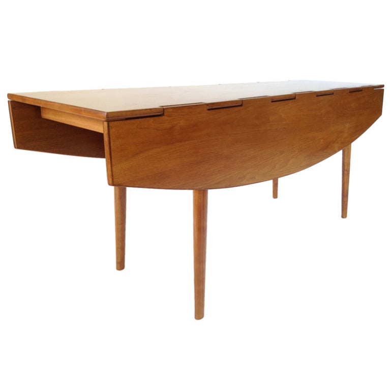 Sculptural Danish Modern Walnut Drop Leaf Dining Console Table at 1stDibs