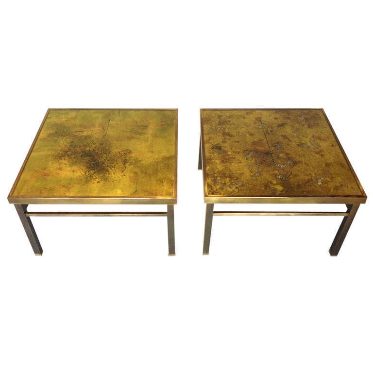 Pair of Brass and Gold Foil Tables in the Manner of Phillip and Kelvin ...