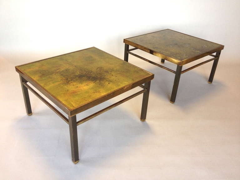Pair of Brass and Gold Foil Tables in the Manner of Phillip and Kelvin ...