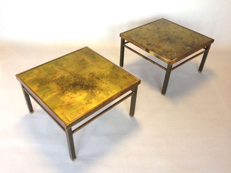 Pair of Brass and Gold Foil Tables in the Manner of Phillip and Kelvin ...