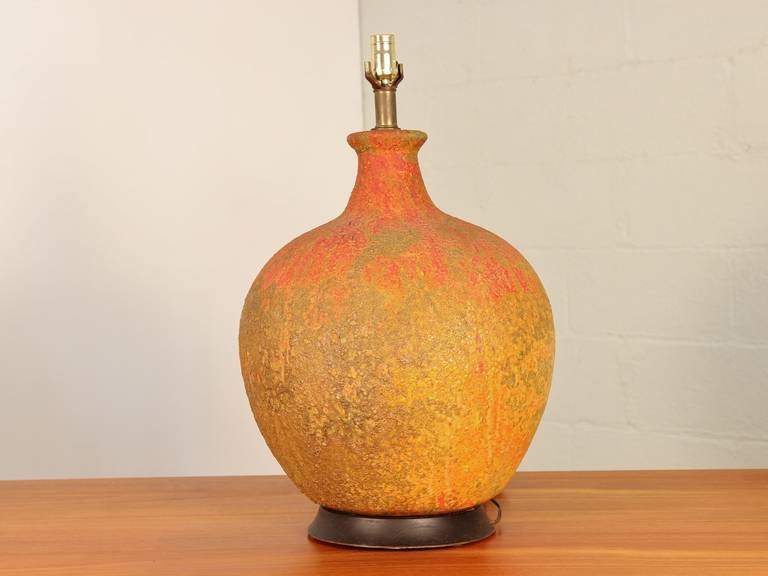 Large Mid-Century Studio Pottery Table Lamp, Fiery Colors at 1stDibs