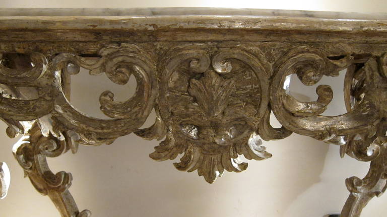 Guilded Silver and Carrara Marble-Top Baroque Console, Italy circa 1740 ...