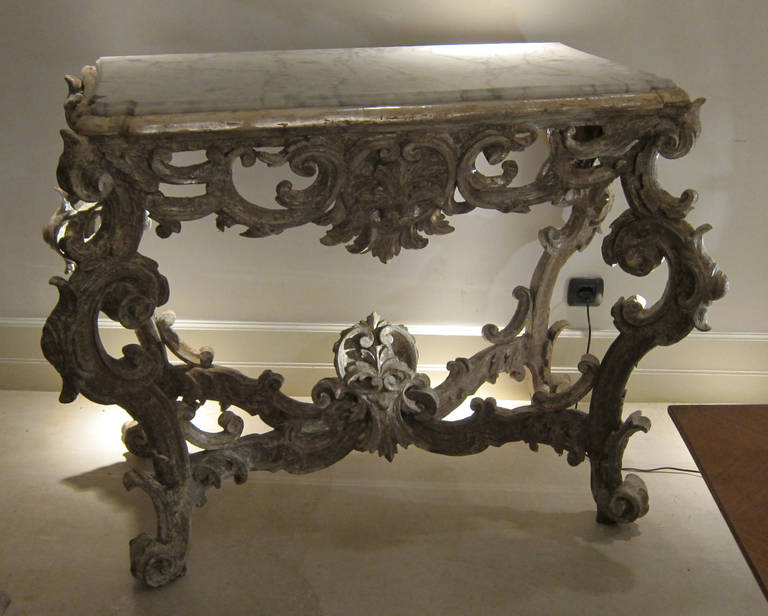 Guilded Silver and Carrara Marble-Top Baroque Console, Italy circa 1740 ...