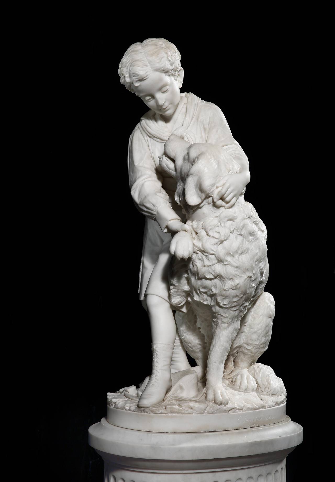 Carved Antique Marble Statue of a Boy and Dog at 1stDibs | boy with dog ...