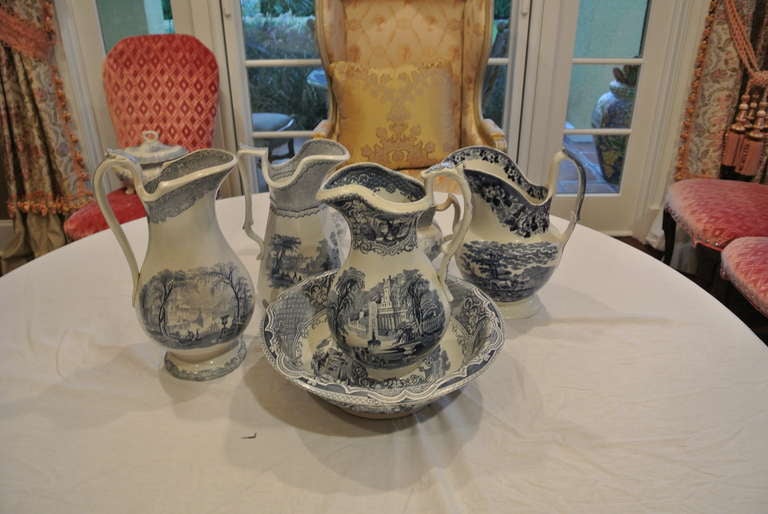 Collection of English Blue and White Transfer Printed Pitchers For Sale ...
