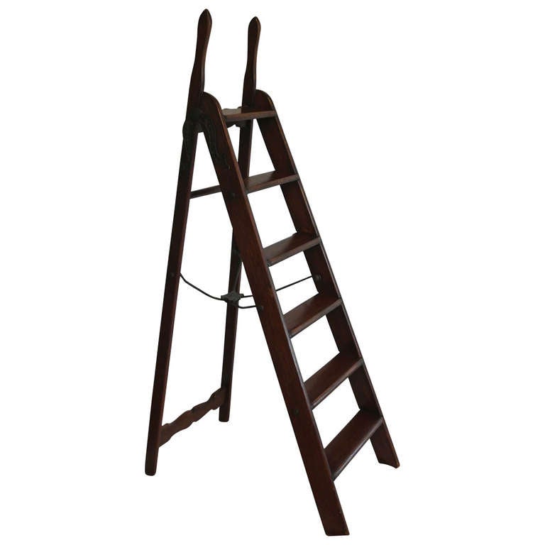 Antique Mahogany Simplex Library Ladder For Sale at 1stDibs