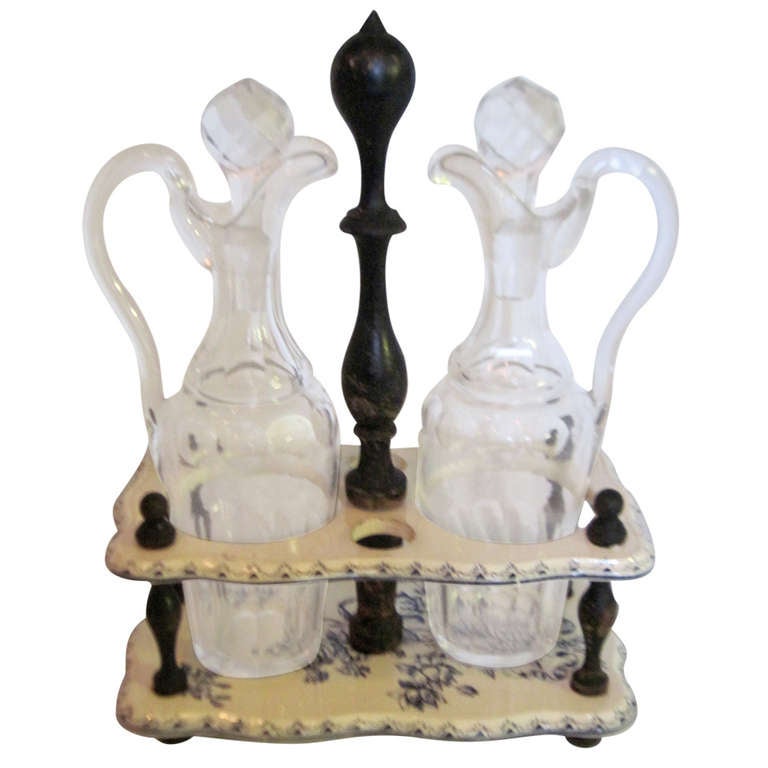 Antique Porcelain and Crystal Cruet Set For Sale at 1stDibs