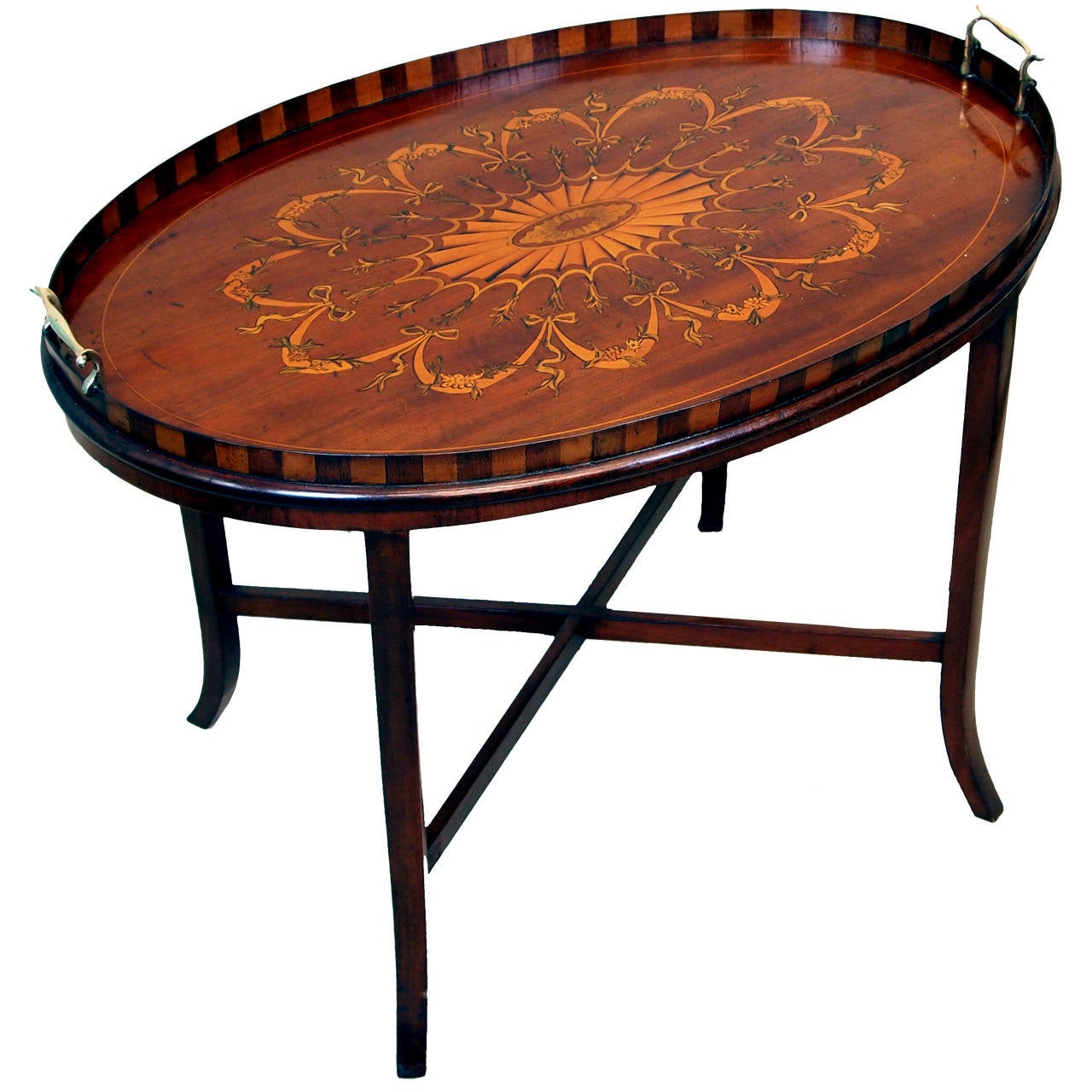 Antique Mahogany Oval Tray on Stand at 1stDibs